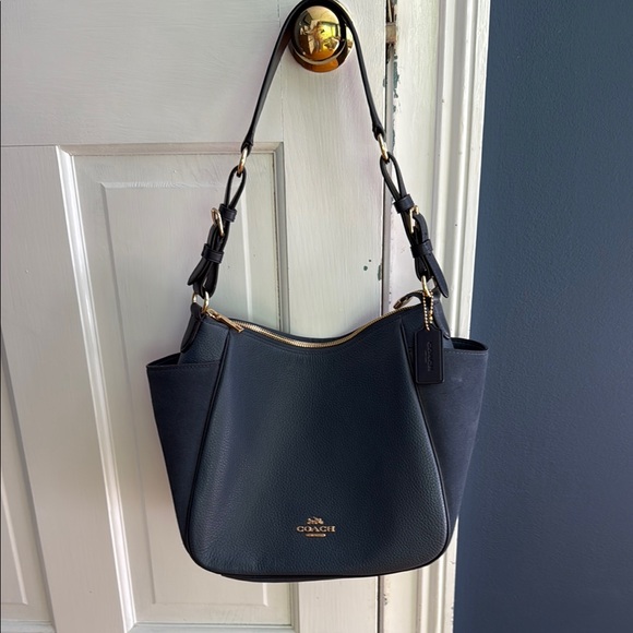 Coach | Bags | Coach Blue Leather Shoulder Bag With Gold Hardware ...